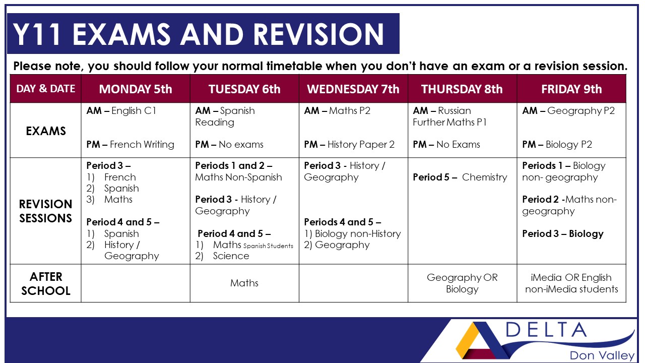 Y11 Exam and Revision Timetable - Don Valley Academy